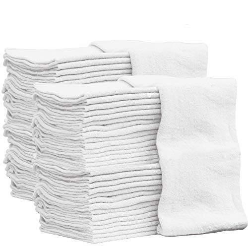 Nabob Wipers Auto Mechanic Shop Towels 100 Pack Shop Rags 100% Cotton Size 14"x14" Commercial Grade (100 Pack, White)