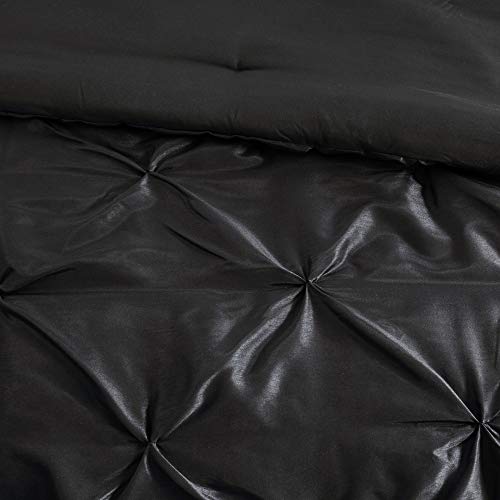 Madison Park Laurel King Size Bed Comforter Set Bed In A Bag - Black , Wrinkle Tufted Pleated – 7 Pieces Bedding Sets – Faux Silk Bedroom Comforters