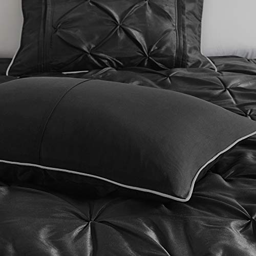 Madison Park Laurel King Size Bed Comforter Set Bed In A Bag - Black , Wrinkle Tufted Pleated – 7 Pieces Bedding Sets – Faux Silk Bedroom Comforters