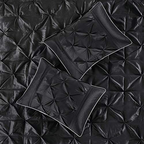 Madison Park Laurel King Size Bed Comforter Set Bed In A Bag - Black , Wrinkle Tufted Pleated – 7 Pieces Bedding Sets – Faux Silk Bedroom Comforters