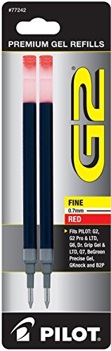 Pilot G2 Gel Ink Refill, 2-Pack for Rolling Ball Pens, Fine, Black, Red, & Blue