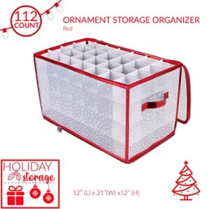 Simplify Ornament Storage Organizer | Storage | Fits 112 Ornaments | Zipper Closure | Space Saving | Easy to Use | Red | Light Weight | Dimensions 11.81 x 20.67 x 11.81