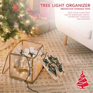 Simplify Holiday Light Organizer Box | Holds 500 Lights | Christmas Storage | Tree String Lights | 5 Divider Reels | Collapsible | Ultra Zip | Gold