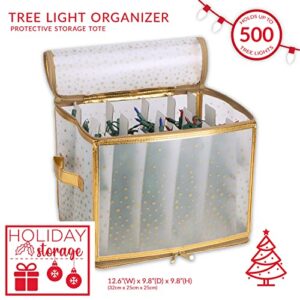 Simplify Holiday Light Organizer Box | Holds 500 Lights | Christmas Storage | Tree String Lights | 5 Divider Reels | Collapsible | Ultra Zip | Gold