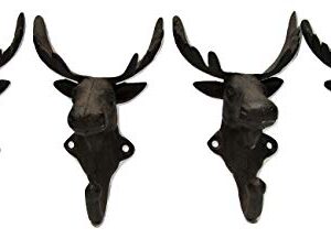 Coat Hat Hooks, 6.5" Cast Iron Moose Head Vintage Antique Style Hangers Set of 4