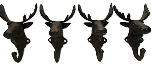 Coat Hat Hooks, 6.5" Cast Iron Moose Head Vintage Antique Style Hangers Set of 4