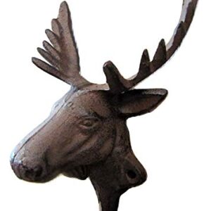 Coat Hat Hooks, 6.5" Cast Iron Moose Head Vintage Antique Style Hangers Set of 4