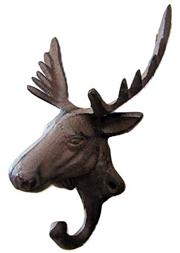 Coat Hat Hooks, 6.5" Cast Iron Moose Head Vintage Antique Style Hangers Set of 4