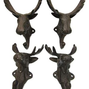 Coat Hat Hooks, 6.5" Cast Iron Moose Head Vintage Antique Style Hangers Set of 4