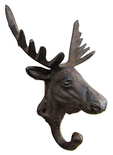 Coat Hat Hooks, 6.5" Cast Iron Moose Head Vintage Antique Style Hangers Set of 4