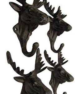 Coat Hat Hooks, 6.5" Cast Iron Moose Head Vintage Antique Style Hangers Set of 4