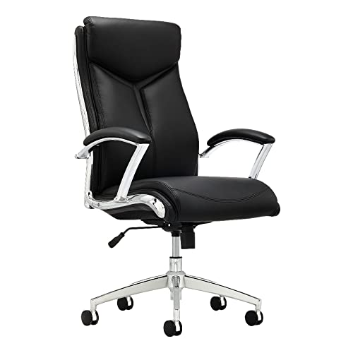 Realspace® - Chair - Modern Comfort Verismo Bonded Leather High-Back Executive Chair, Black/Chrome - 31" x 14" x 24.5"