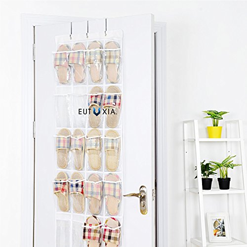 Eutuxia Over the Door 24 Pocket All Purpose Organizer Hanging Rack with 3 Steel Door Hooks. Breathable Mesh Back with Transparent PVC Pockets. Good for Closet, Kitchen, or Organizing Your Room. Space Saver.