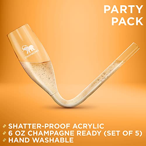 Chambong Champagne Shooter - Unique Gifts for Bachelorette Party Favors, Engagement Gifts & Drinking Games for Adults Party - Champagne Bong Style Champagne Glasses - (Plastic, 6 oz. 5-Pc Set)