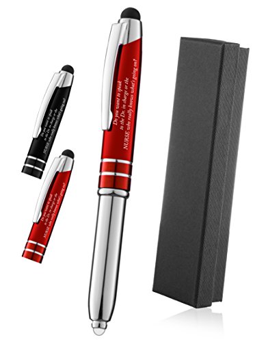 SyPen Nurse Gift Pen With Engraved Messaged - 3-In-1 Metal Ballpoint Pen, Tablet and Phone Stylus, And LED Flashlight - Red