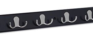 BIRDROCK HOME Dual Hook Coat Rack - 6 Dual Hooks - Wall Mounted Hat Key Rack Rail - Satin Nickel Hooks - Black Pine Bathroom Rail