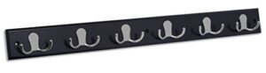 birdrock home dual hook coat rack - 6 dual hooks - wall mounted hat key rack rail - satin nickel hooks - black pine bathroom rail