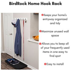 BIRDROCK HOME Dual Hook Coat and Hat Rack - 6 Dual Hooks - 27 Inches - Wall Mount - Decorative Home Storage - Entryway Foyer Hallway Bathroom Bedroom Rail - White Pine Finish - Satin Nickel Hooks