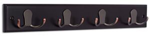 birdrock home dual hook coat and hat rack - 4 dual hooks - 17 inches - wall mount - decorative home storage - entryway foyer hallway bathroom bedroom rail - oil rubbed bronze hooks - dark brown pine b