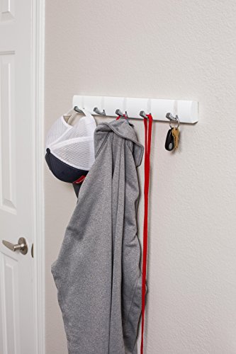 BIRDROCK HOME Folding Hook Coat and Hat Rack - 5 Hooks - 17 Inches - Wall Mount - Decorative Home Storage - Entryway Foyer Hallway Bathroom Bedroom Rail - Satin Nickel Hooks - White Pine Rail