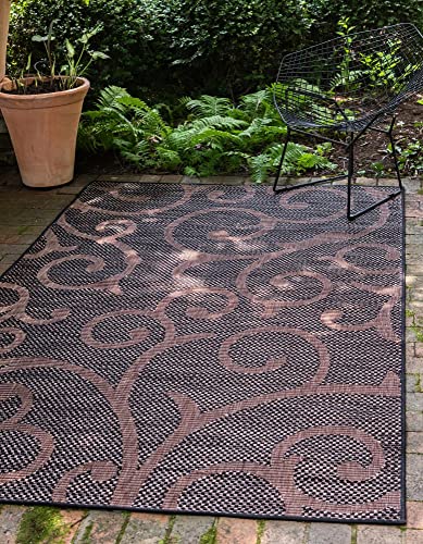 Unique Loom Outdoor Botanical Collection Area Rug - Vine (5' 1" x 8' Rectangle, Chocolate Brown/ Black)