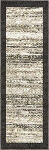 unique loom outdoor border collection area rug - milwaukee (2' x 6' 1" runner, beige/ black)