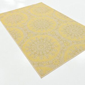 Unique Loom Outdoor Botanical Collection Area Rug - Medallion (4' 1" x 6' 1" Rectangle, Yellow/ Beige)