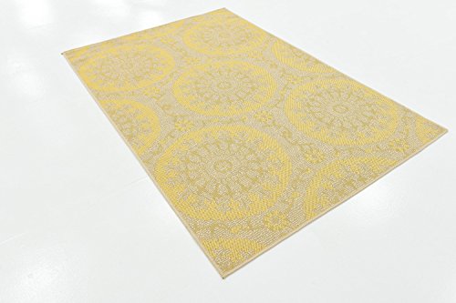 Unique Loom Outdoor Botanical Collection Area Rug - Medallion (4' 1" x 6' 1" Rectangle, Yellow/ Beige)