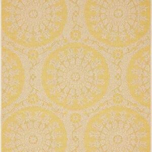 Unique Loom Outdoor Botanical Collection Area Rug - Medallion (4' 1" x 6' 1" Rectangle, Yellow/ Beige)