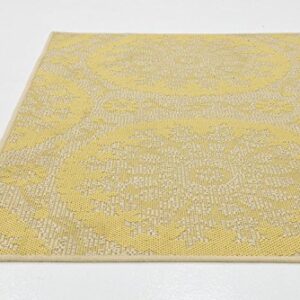 Unique Loom Outdoor Botanical Collection Area Rug - Medallion (4' 1" x 6' 1" Rectangle, Yellow/ Beige)