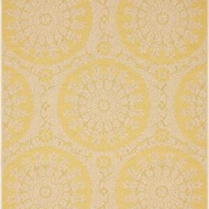 Unique Loom Outdoor Botanical Collection Area Rug - Medallion (4' 1" x 6' 1" Rectangle, Yellow/ Beige)