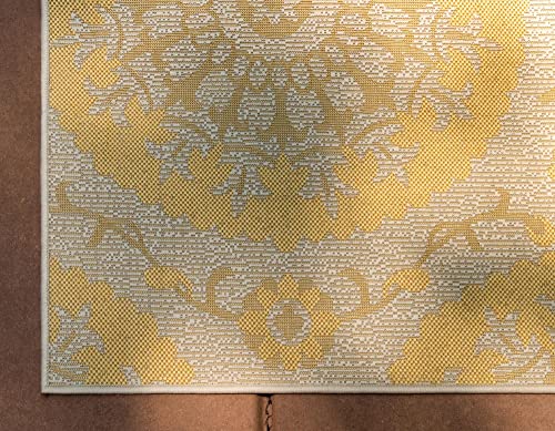 Unique Loom Outdoor Botanical Collection Area Rug - Medallion (4' 1" x 6' 1" Rectangle, Yellow/ Beige)