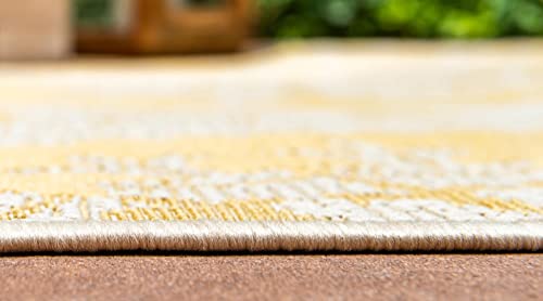 Unique Loom Outdoor Botanical Collection Area Rug - Medallion (4' 1" x 6' 1" Rectangle, Yellow/ Beige)