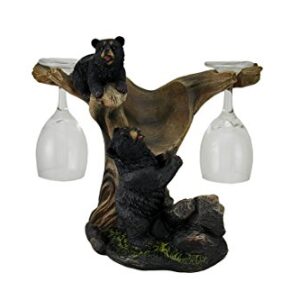 Zeckos Oh Honey Black Bears in a Tree Rustic Wine Bottle Holder with 2 Glasses