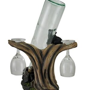 Zeckos Oh Honey Black Bears in a Tree Rustic Wine Bottle Holder with 2 Glasses