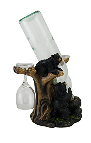 Zeckos Oh Honey Black Bears in a Tree Rustic Wine Bottle Holder with 2 Glasses