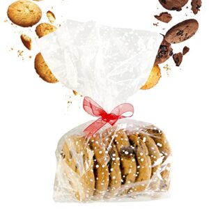 starpack premium cellophane treat bags - beautiful cookie bags with stylish straps - cellophane bags to preserve treats' freshness - transparent treat bags with ties - 20 cellophane bags (regular size)