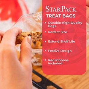 StarPack Premium Cellophane Treat Bags - Beautiful Cookie Bags with Stylish Straps - Cellophane Bags to Preserve Treats' Freshness - Transparent Treat Bags with Ties - 20 Cellophane Bags (Regular Size)