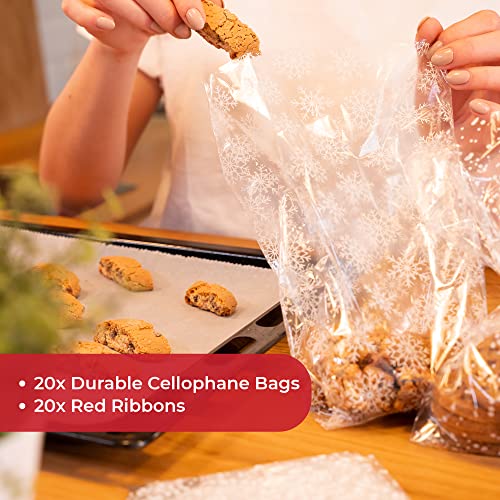 StarPack Premium Cellophane Treat Bags - Beautiful Cookie Bags with Stylish Straps - Cellophane Bags to Preserve Treats' Freshness - Transparent Treat Bags with Ties - 20 Cellophane Bags (Regular Size)