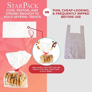 StarPack Premium Cellophane Treat Bags - Beautiful Cookie Bags with Stylish Straps - Cellophane Bags to Preserve Treats' Freshness - Transparent Treat Bags with Ties - 20 Cellophane Bags (Regular Size)