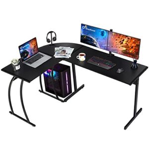 greenforest l shaped gaming desk 58.1 inch home corner office desk writing studying computer table pc workstation for home office bedroom, black