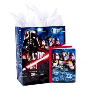 hallmark 13" large star wars gift bag with birthday card and tissue paper (darth vader, boba fett, stormtroopers)