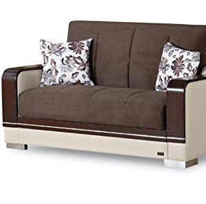 BEYAN Texas 2015 Collection Convertible Upholstered Loveseat with Storage Space Includes 2 Pillows, Light Brown