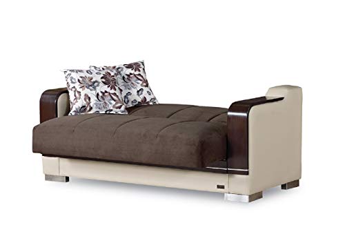 BEYAN Texas 2015 Collection Convertible Upholstered Loveseat with Storage Space Includes 2 Pillows, Light Brown