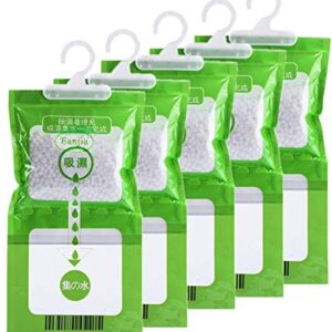 Eanjia 5 Pack Kitchen Bathroom Wardrobe Hanging Hygroscopic Desiccant Bag, Dehumidification Process Could be Witness