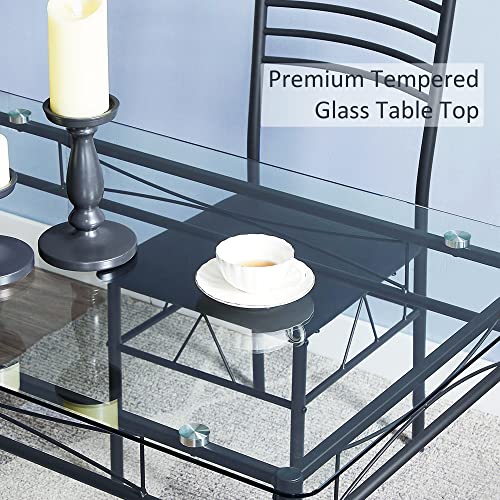 VECELO Dining Table with 4 Chairs [4 Placemats Included, Black, 43.3x27.5x30, 15.7x16.9x33.8