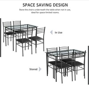 VECELO Dining Table with 4 Chairs [4 Placemats Included, Black, 43.3x27.5x30, 15.7x16.9x33.8