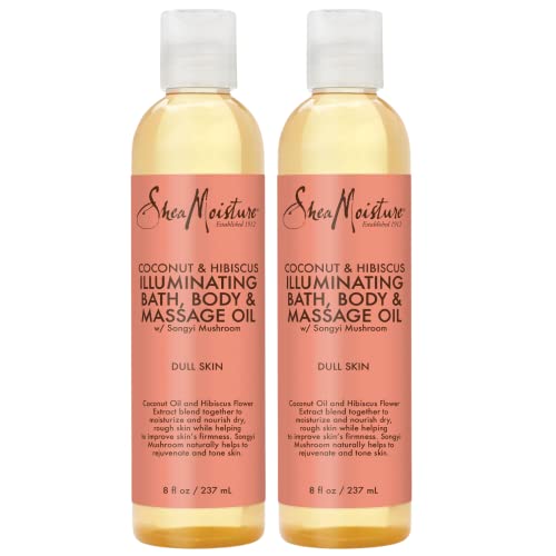 Shea Moisture Body Oil with Coconut & Hibiscus for Bath and Shower, Coconut Massage Oil & Coconut Body Oil, Shea Moisture Body Oil with Hibiscus Flower Extracts (2 Pack, 8 Oz Ea) 