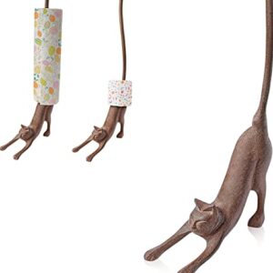 Yoga Cat Decorative Paper Towel Holder or Toilet Paper Holder by Comfify - Adorable “Downward Dog” Pose Kitty- Cast Iron Paper Towel Stand - Antiqued Cast Iron Storage - Multiple uses - 19” Tall.