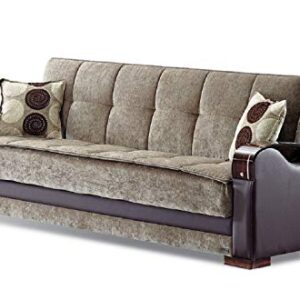 BEYAN Rochester Collection Convertible Folding Sofa Sleeper Bed with Storage Space, Includes 2 Pillows, Brown